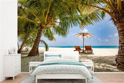 Behang Fotobehang Strandstoel Parasol Palmboom Breedte Cm X