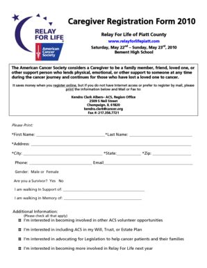 Fillable Online Relay Acsevents Caregiver Registration Form 2010