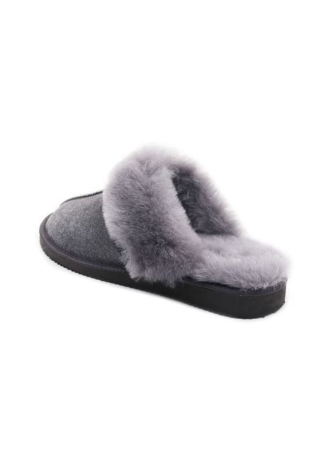 Chaussons mules fourrés femme en peau de mouton retournée grise