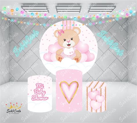 Kit Panel Redondo 3 Forros De Cilindros Baby Shower Osita Reina