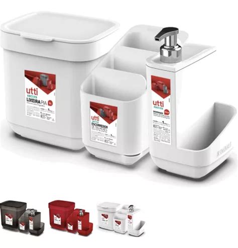 Kit Pia Porta Detergente Esponja Lixeira Escorredor Talheres
