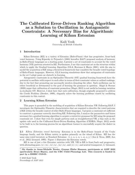 pdf the calibrated error driven ranking algorithm as a solution to oscillation in antagonistic
