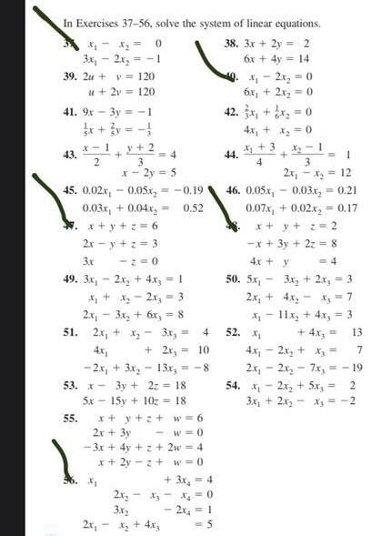 solved in exercises 37 56 solve the system of linear