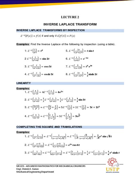 lecture 2 inverse laplace transforms pdf laplace transform differential calculus