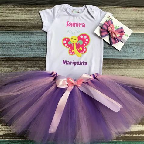 Set De Vincha Tutu Y Mameluco Rosado Y Morado De Mariposa Faviola D Az
