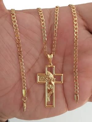 Corrente Masculina 80cm 3mm Cruz Cristo Folheado Ouro Cr752 Compre