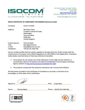 REACH SVHC Compliance Statement From Isocom Limited To KAMAKAdoc