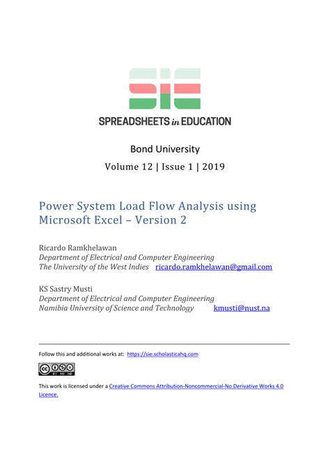 pdf power system load flow analysis using microsoft excel version 2