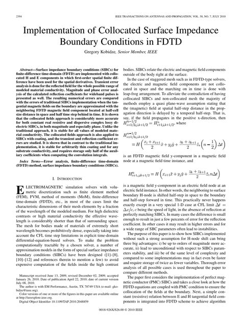 pdf implementation of collocated surface impedance boundary conditions in fdtd
