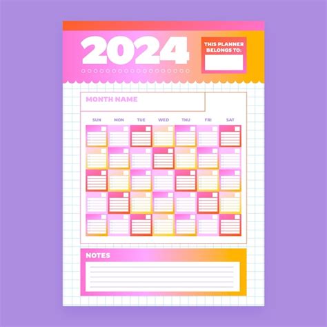 Modèle De Planificateur Mensuel Gradient 2024 Vecteur Gratuite