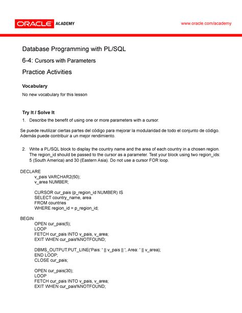 Plsql 6 4 Practice la mejor practica del año oracle academy