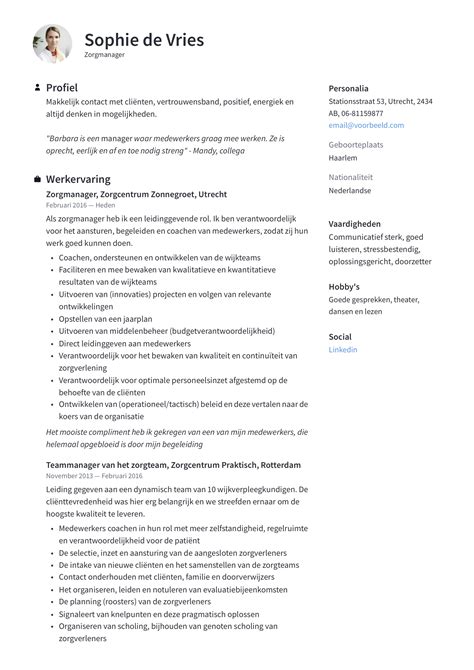 Cv Zorgmanager Zorg Teamleider Handleiding Cv S In Pdf