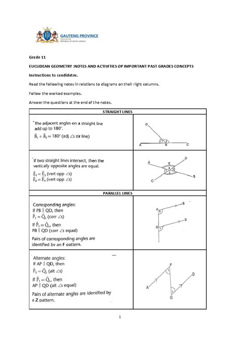 Grade Euclidean Pre Teaching Grade Euclidean Geometry Notes