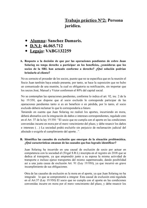 Sanchez Damaris TP 2 P Trabajo práctico N2 Persona jurídica Alumna
