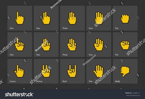 Pixel Cursors Icons Mouse Hands On Gray Background Vector