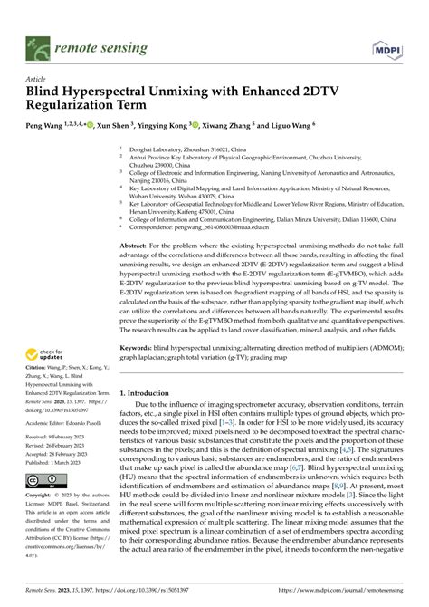 pdf blind hyperspectral unmixing with enhanced 2dtv regularization term