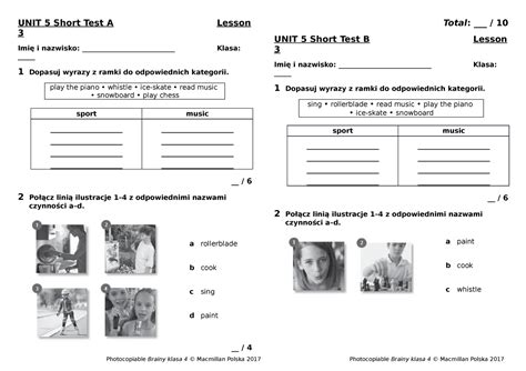 Brainy Kl Short Tests Unit Lesson Unit Short Test A Lesson