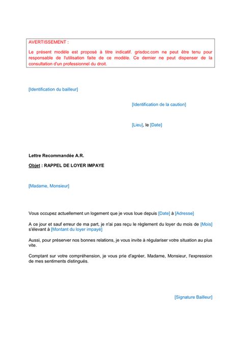 Lettre De Rappel Pour Loyer Impay Doc Pdf Page Sur
