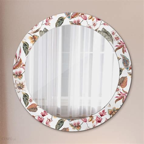 Tulup Lustro z nadrukiem dekoracyjne okrągłe Vintage kwiaty 70cm