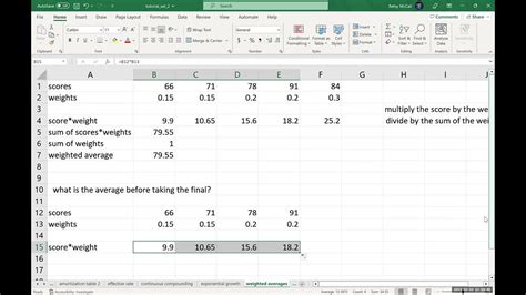 calculating weighted averages with excel youtube