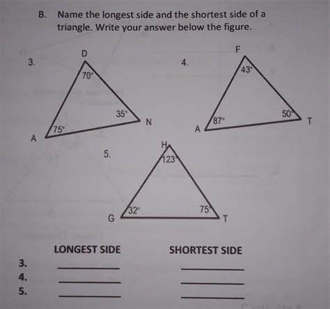 name the longest side and the shortest side of a triangle write your answer below the figure