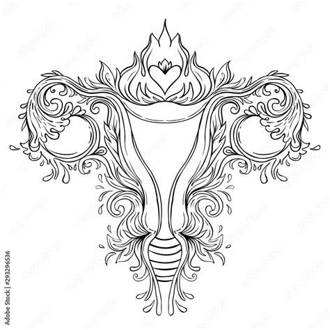 Decorative Drawing Of Female Reproductive System With Flowers Hand