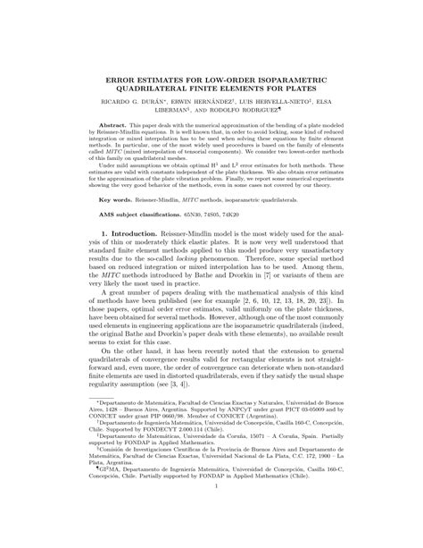 pdf error estimates for low order isoparametric quadrilateral finite elements for plates
