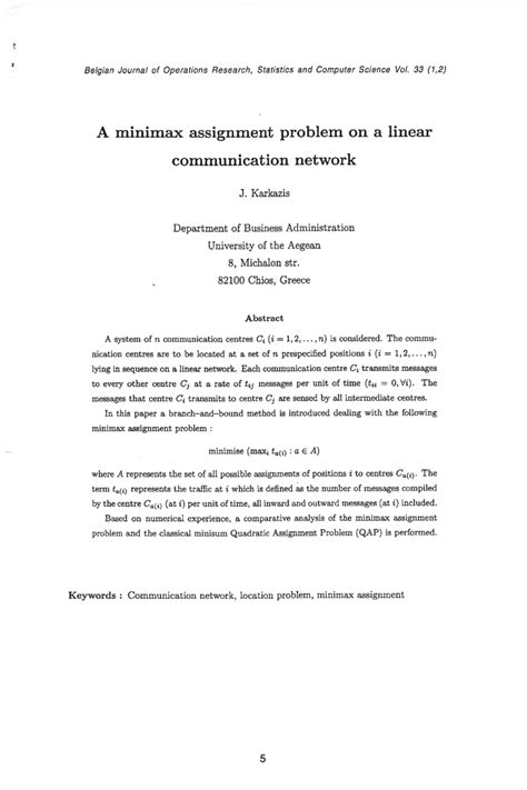 pdf a minimax assignment problem on a linear communication network