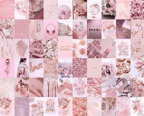 Photo Wall Collage Kit Rose Gold Dusty Pink Aesthetic Set Etsy UK