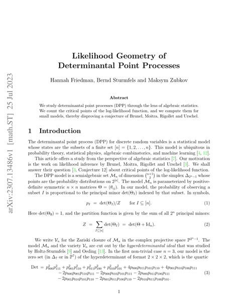 pdf likelihood geometry of determinantal point processes