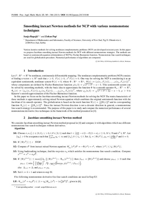 pdf smoothing inexact newton methods for ncp with various nonmonotone techniques sanja