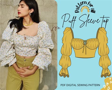 Puff Sleeve Top Digital Sewing Pattern Milkmaid Top Women Etsy Uk