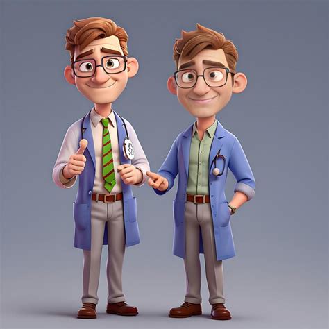 Personaje de dibujos animados hombre caucásico médico usa gafas y