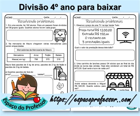 Atividades de matemática 4º ano Situações problema 4º ano para baixar