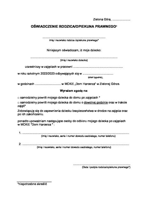 3 Oswiadczenie Rodzica O Samodzielnym Powrocie Dziecka Z Zajec 2