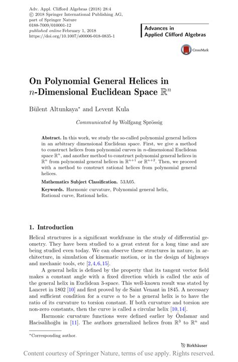 on polynomial general helices in n dimensional euclidean space request pdf