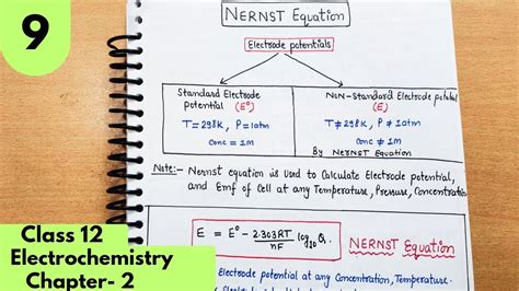 Nernst Equation For Electrode Potential And Emf Of Cell