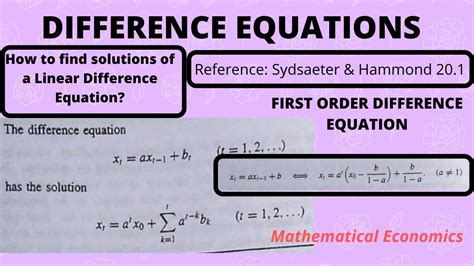 difference equations and their solutions first order difference equation sydsaeter and hammond 20