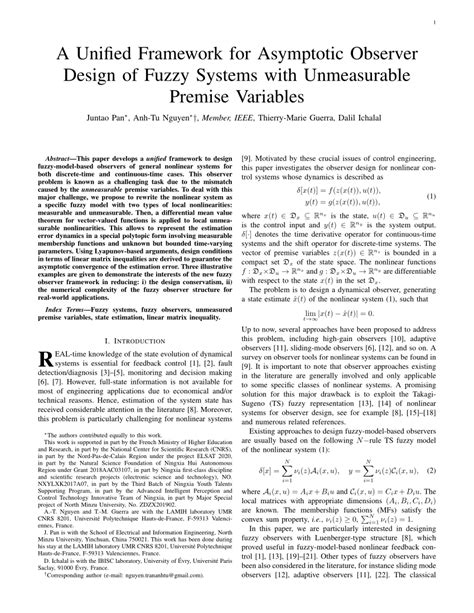 pdf a unified framework for asymptotic observer design of fuzzy systems with unmeasurable