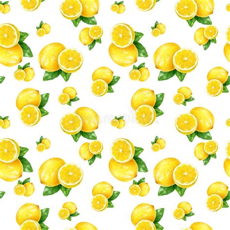 Watercolor Hand Drawn Lemon Fruit Seamless Pattern Stock Illustration