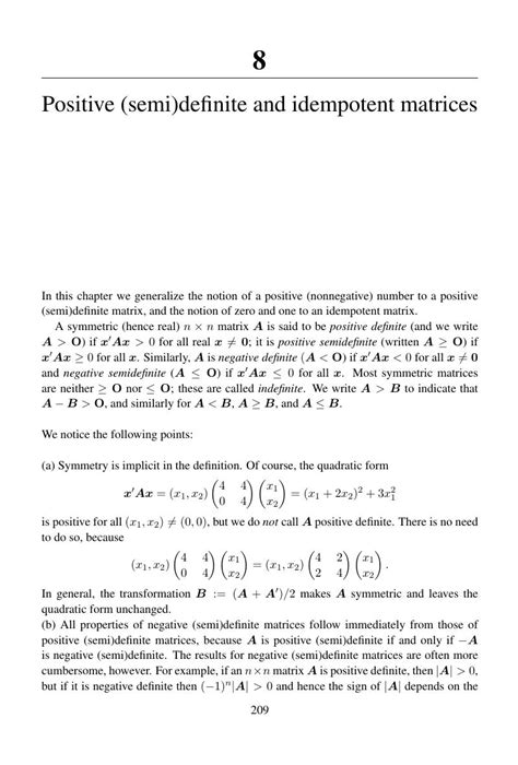 positive semi definite and idempotent matrices chapter 8 matrix algebra