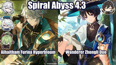 Alhaitham Furina Hyperbloom X C2 Wanderer Zhongli Duo Spiral Abyss 4