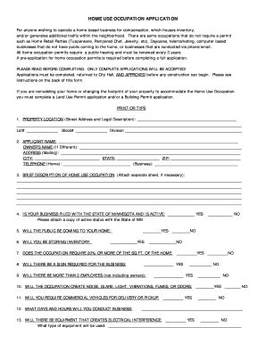 Fillable Online HOME USE OCCUPATION APPLICATION Fax Email Print PdfFiller