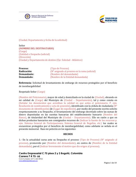Modelo Solicitud Desembargo Articulo 594 Centro Empresarial C 75