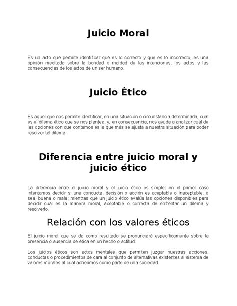 JUICIO MORAL Y JUICIO ÉTICO Juicio Moral Es un acto que permite