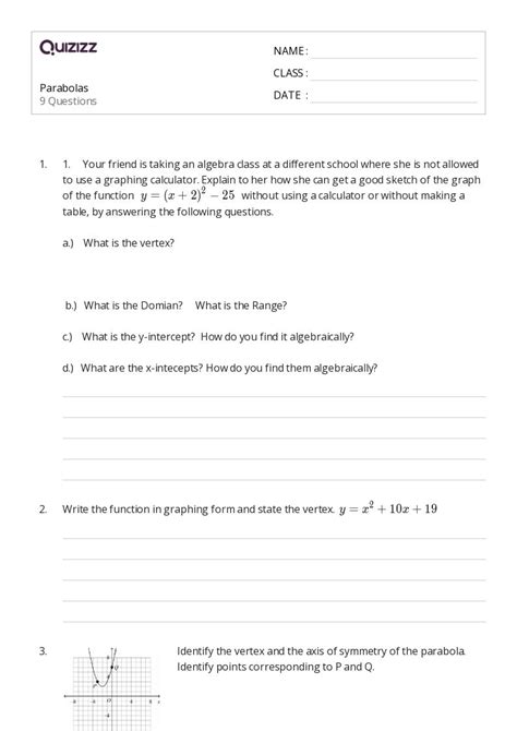 Graphing Parabolas Worksheets For Th Class On Quizizz Free