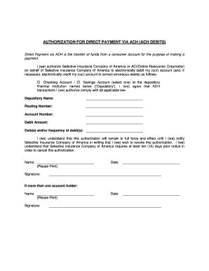 Fillable Online AUTHORIZATION FOR DIRECT PAYMENT VIA ACH ACH Fax Email