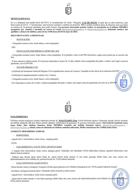 RENOVACIÓN DNI Ayuntamiento del Valle de Erro Erroibarko Udala