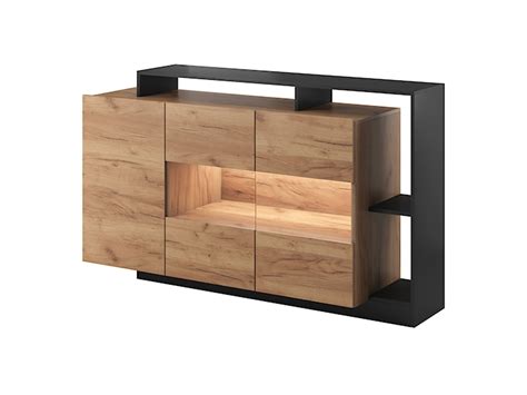 Komoda trzydrzwiowa Hirvli 155 cm dąb Craft złoty antracyt z