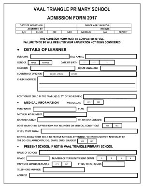 Sample Admission Form For Primary Schools Fill And Sign Printable